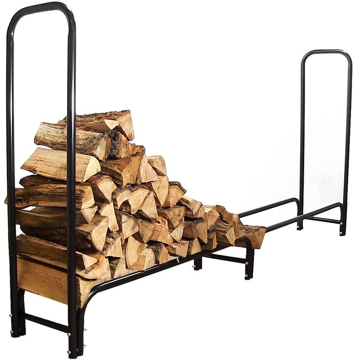 Sunnydaze Log Rack 8' Black Steel Outdoor Firewood Stacker Storage ...