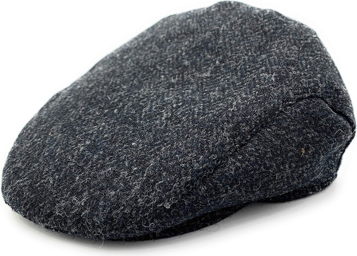 TARTAN TWEEDS Men’s Harris Tweed Flat Cap Charcoal Herringbone Comfort ...