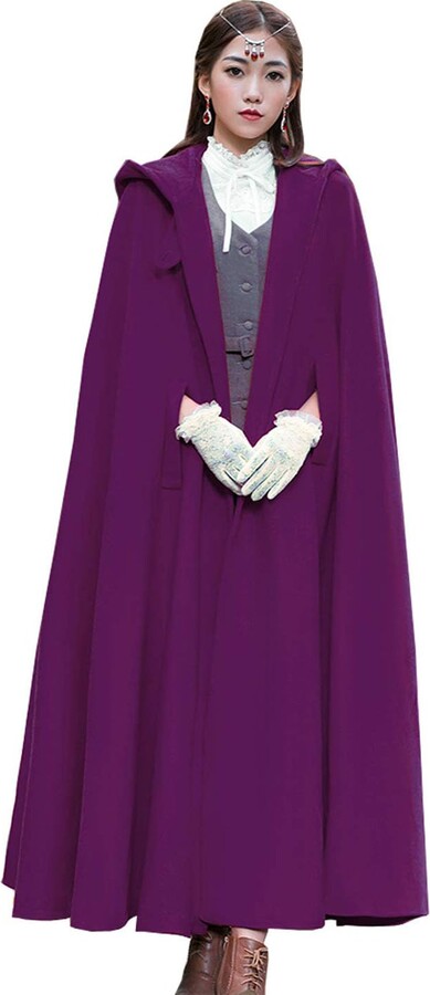 Flygo Women's Cloak Coat Hood Wool Blend Poncho Cape Trench Wedding ...