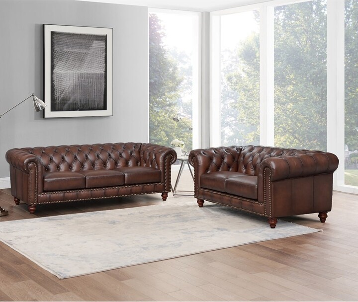 Hydeline Usa Hydeline Alton Bay Top Grain Leather Chesterfield Sofa And
