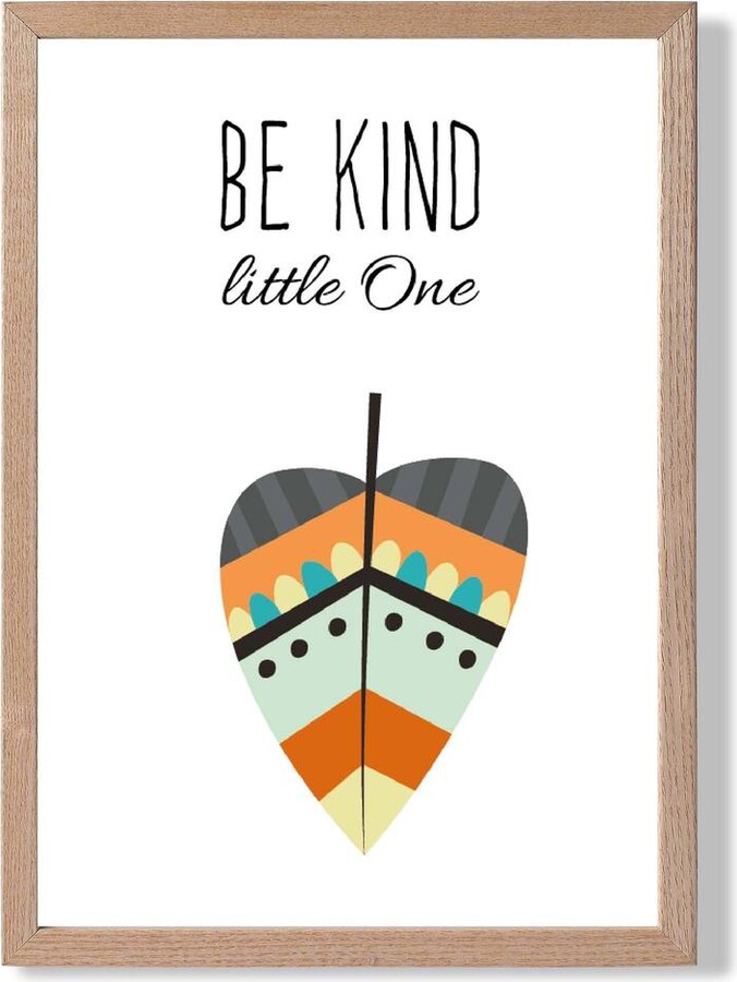 ARTZE Be Kind Leaf Tribal Quote Poster with Oak Hanger - Blue - W43cm x ...