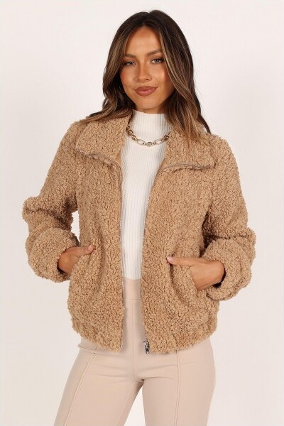 Petal and Pup Lucia Zip Front Teddy Jacket - Camel XS - ShopStyle