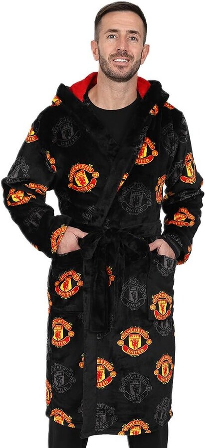 Manchester United Mens Official F.C. Dressing Gown Fleece Hooded Man ...