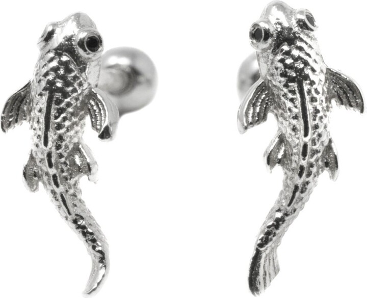Nasi Silver Neshama Fish Studs- Silver - ShopStyle Earrings