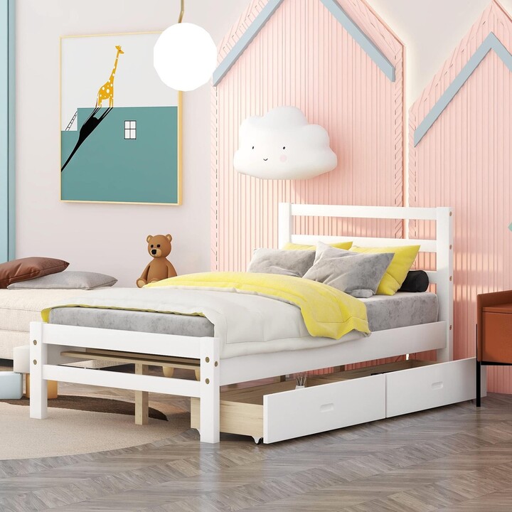 EPOWP Twin Bed Frame with Drawers, Kids Platform Twin Bed with Storage ...