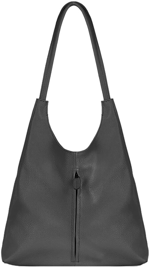 Slate Grey Soft Pebbled Leather Slouch Bag - ShopStyle