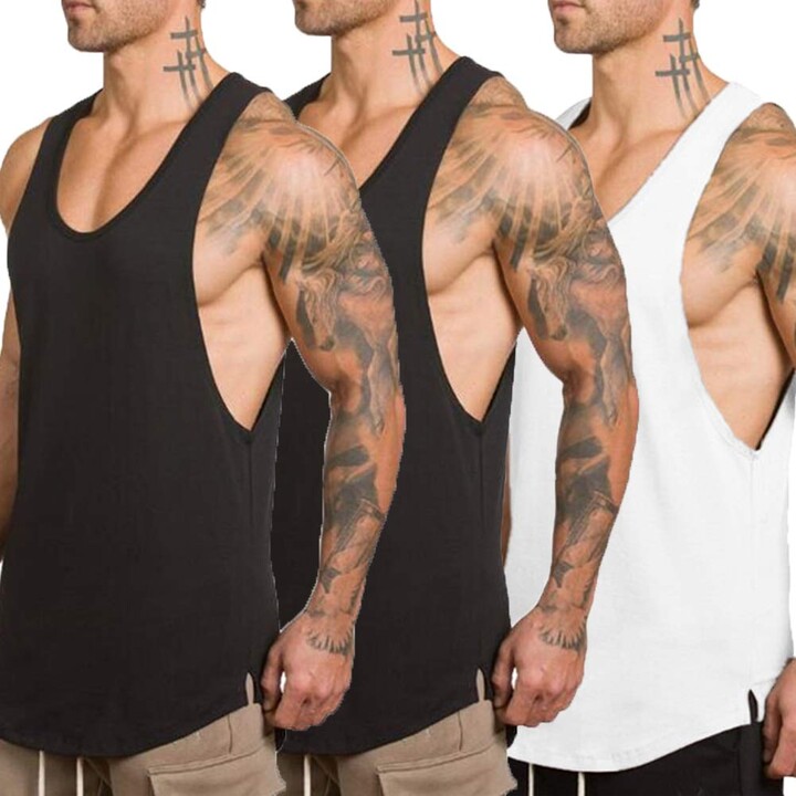 ZUEVI Men's Muscle Tank Tops Sleeveless Cut Off Shirts Bodybuilding Gym ...