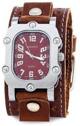 Nemesis Men's Classic Burgundy Rugged Leather Cuff Band Watch - ShopStyle