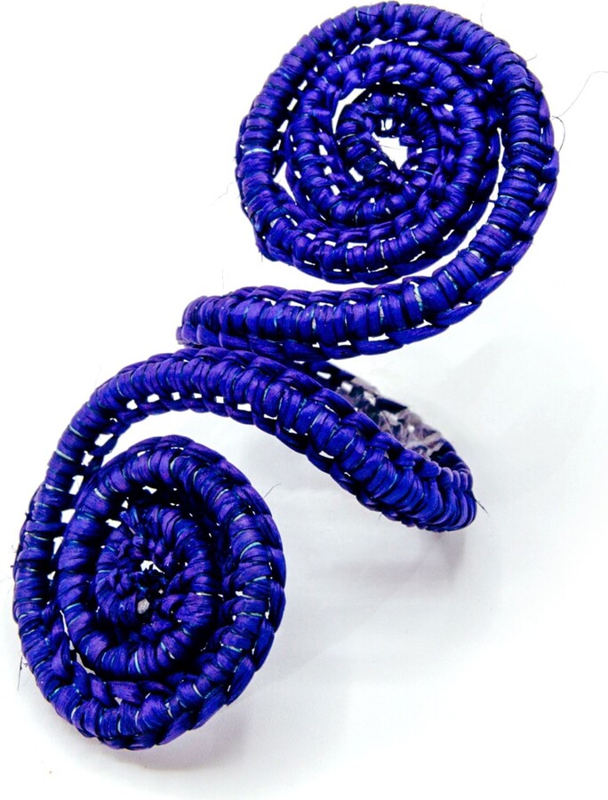 Washein Set X 4 Woven Natural Iraca Straw Blue Spiral Napkin Rings ...