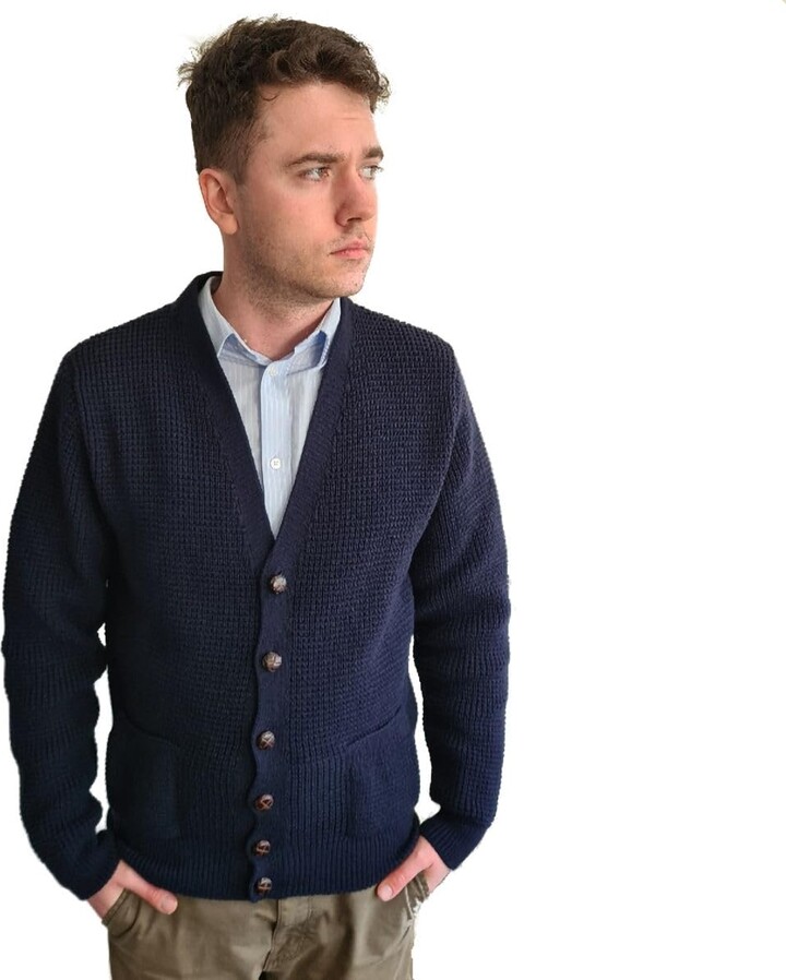 Viper London Mens Navy Waffle Cardigan 3XL - ShopStyle