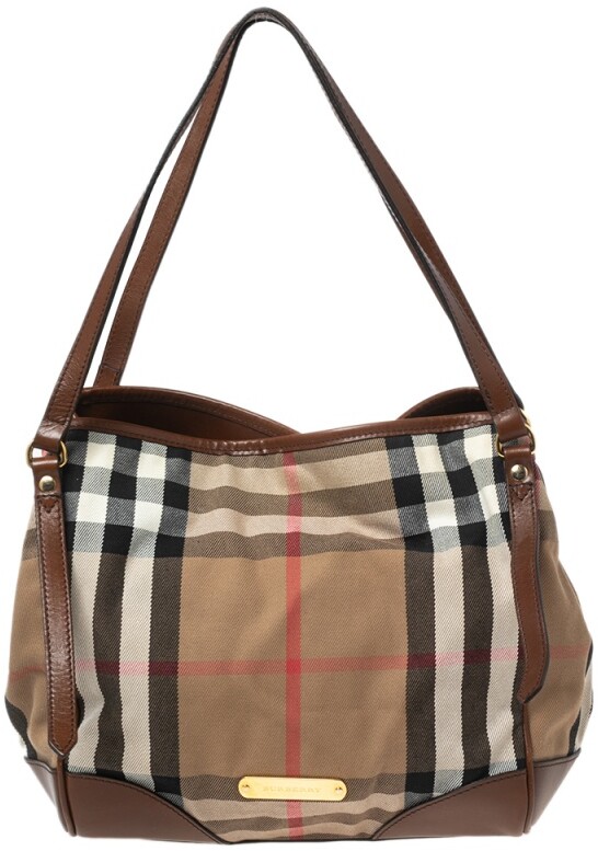 Burberry Brown/Beige House Check Canvas and Leather Canterbury Tote ...