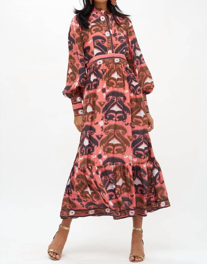 Oliphant Shirt Waist Maxi Dress In Brick Uzbek - ShopStyle
