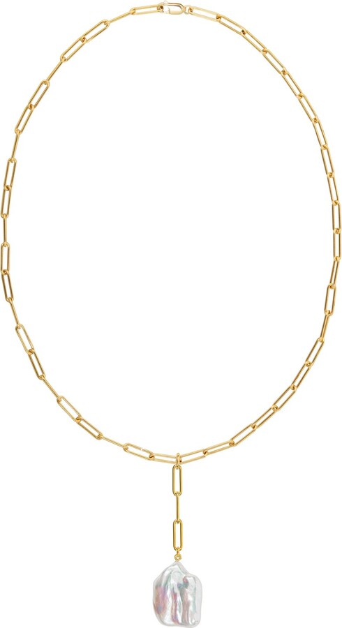 Ora Pearls Women's Aetia Lariat Flat Baroque Pearl Chain Necklace ...