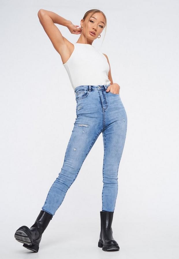 Missguided Blue Minimal Ripped Skinny Jeans - ShopStyle