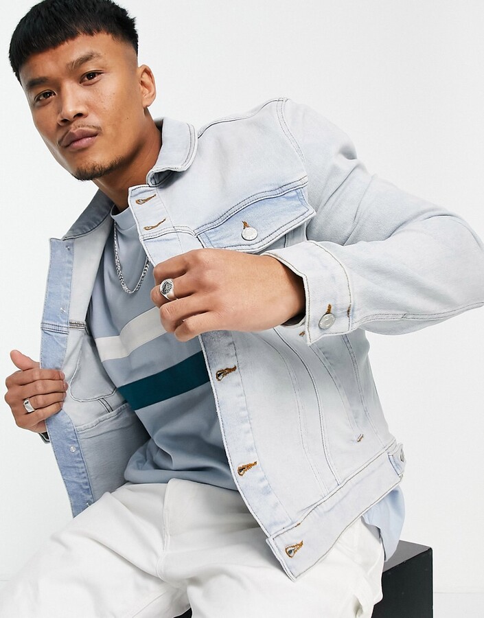 ASOS DESIGN skinny denim jacket in vintage bleach wash - ShopStyle