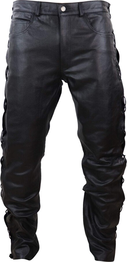 Infinity Leather Mens Real Leather Biker Jeans Laced Tassel Western ...