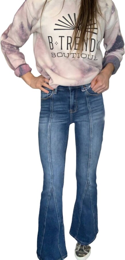 RISEN High Rise Front Seam Detailed Flare Jeans In Dark - ShopStyle