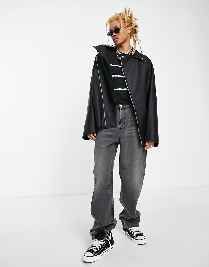 ASOS DESIGN extreme oversized faux leather moto jacket in black - ShopStyle