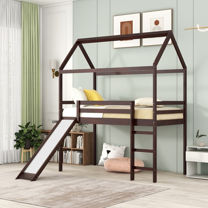 RASOO Imaginative Wood Twin Loft Bed with Slide and Guard Rails - ShopStyle