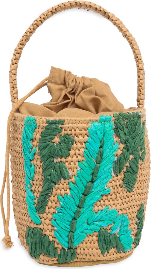 TWIG AND ARROW Raffia Appliqué Bucket Bag - ShopStyle