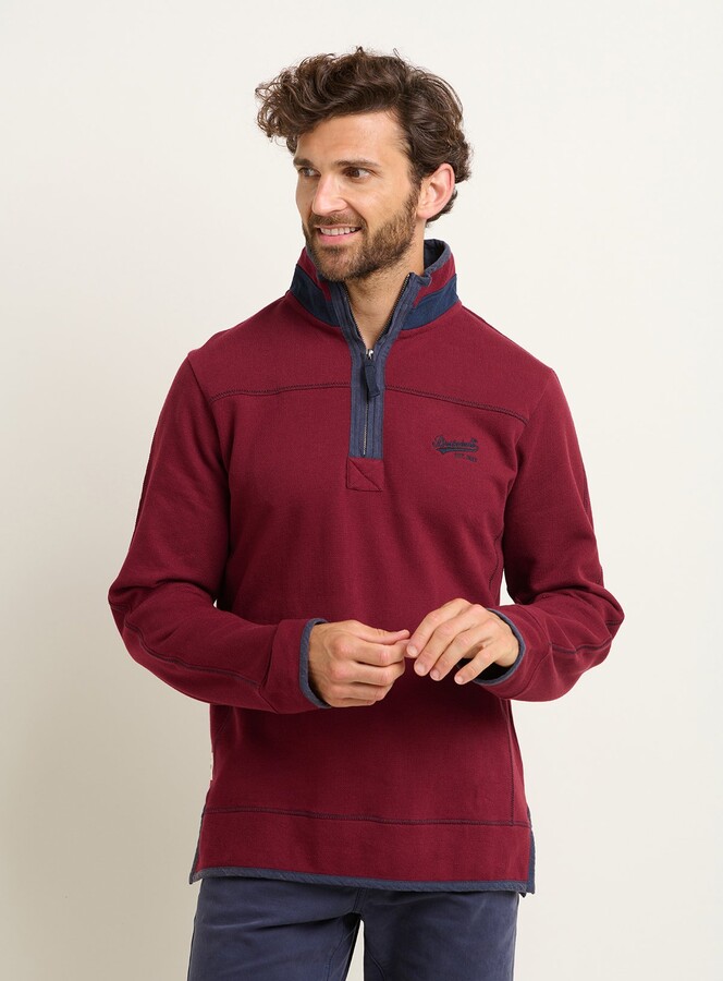 Men's Red BRAKEBURN Burgundy Pique Quarter Zip - ShopStyle Half-Zip ...