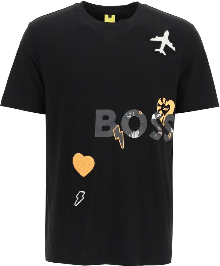 HUGO BOSS Oversized T-hisrt With Graphic Print And Terry Patches ...