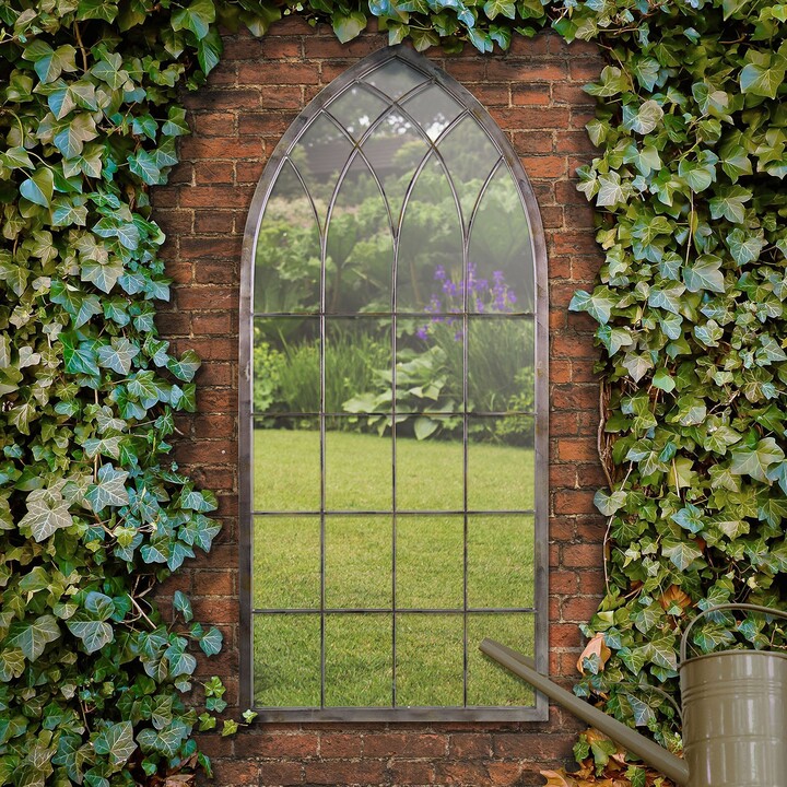 Dunelm Chapel Distressed Bronze Outdoor Window Mirror, 161x72cm Grey ...