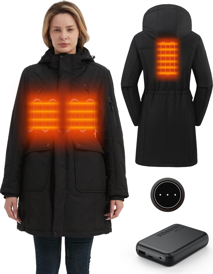 HEWINZE Women's Heated Puffer Coat with Hood - Electric Dual Control ...