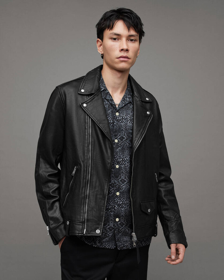 AllSaints Milo Asymmetric Zip Leather Biker Jacket - Black - ShopStyle