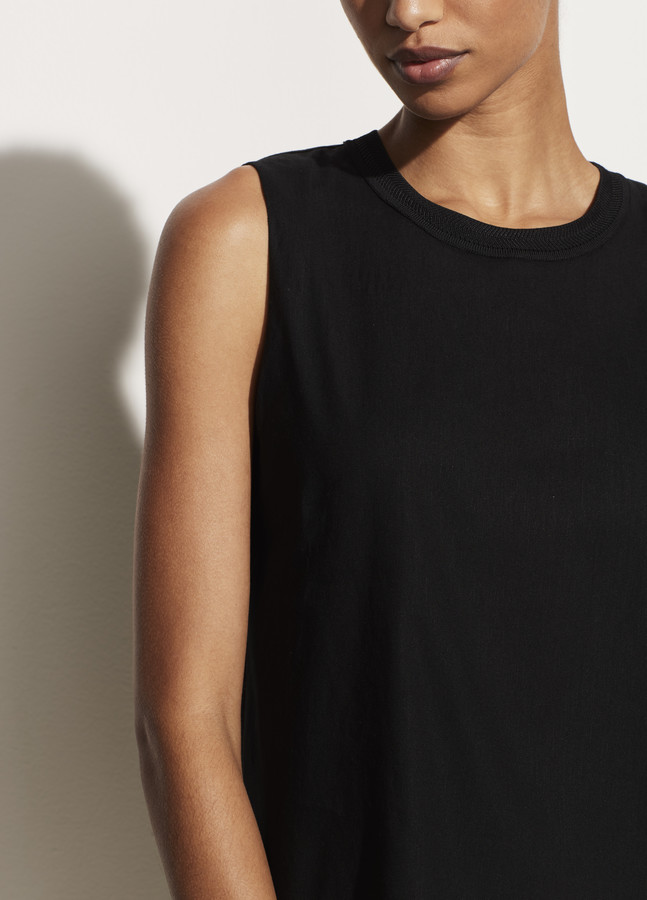 Vince Rib Trim Linen Shell - ShopStyle Sleeveless Tops