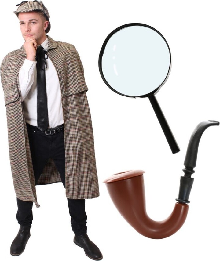 I Love Fancy Dress Victorian Detective Costume with Pipe & Magnifying ...