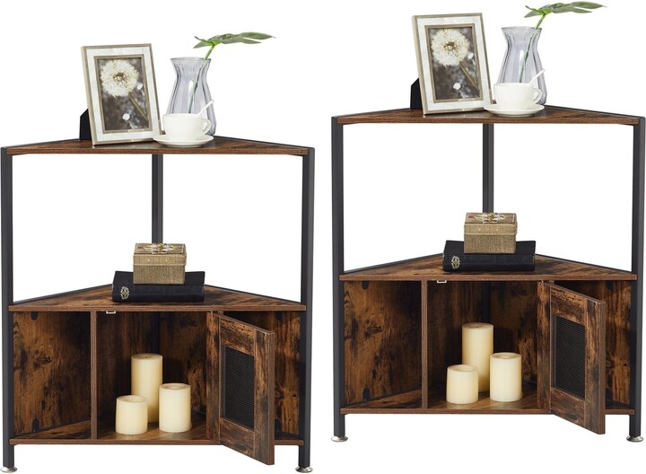 Taomika Industrial Triangle Corner Side Table with 3-tier Storage Shelf ...