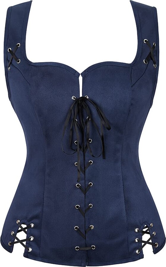 Grebrafan Women's Corsets Renaissance Pirate Costume Viking Corset Top ...