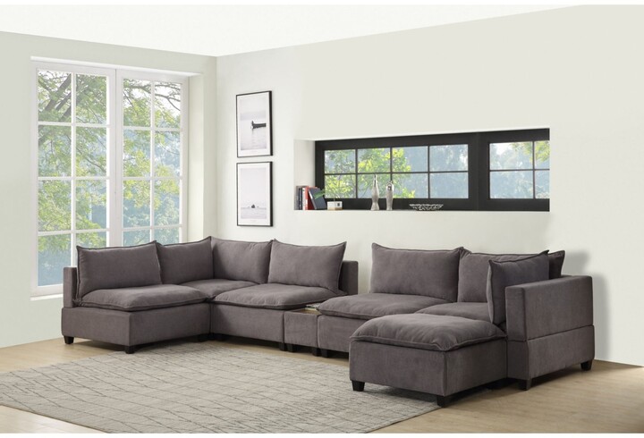 Contemporary Home Living 173" Madison Light Gray 7-Piece Modular Sectional Sofa Chaise with USB ...