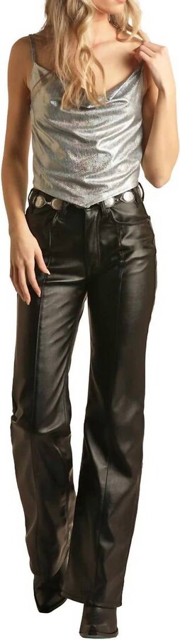 Rock & Roll Denim Pleather High Rise Relaxed Flare Jeans In Black ...