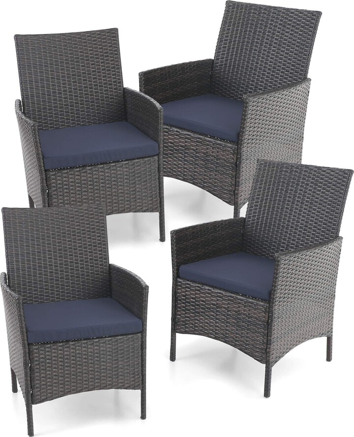 Cocam Patio Rattan Chair Set of 4, Outdoor Modern PE Wicker Armchair ...