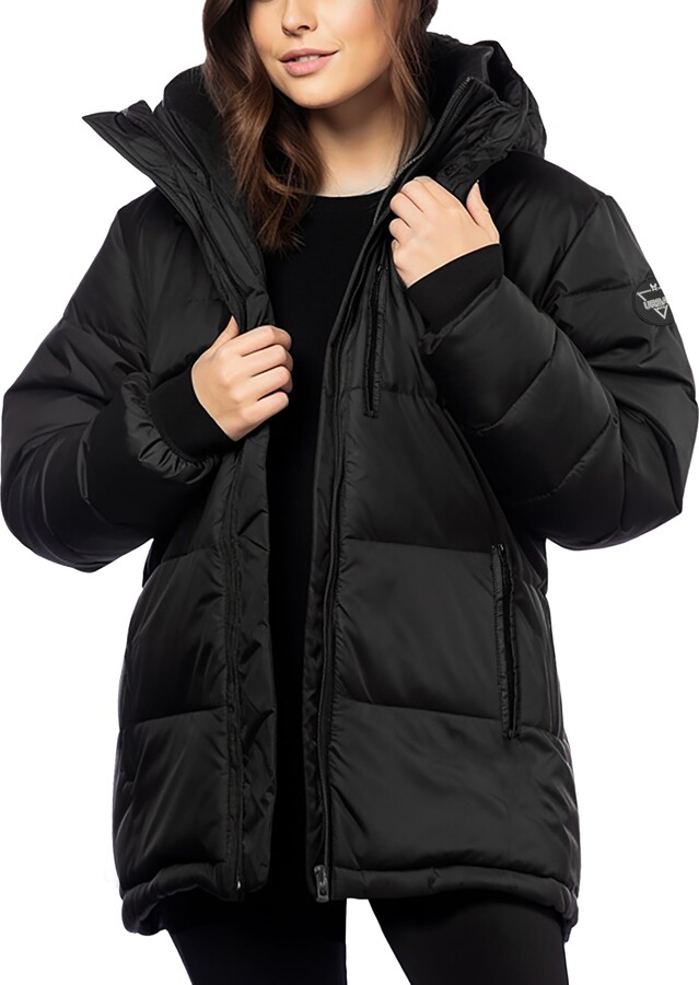 URBAN BUCK Women Black Packable Puffer Jacket Kimber Parka Hooded ...
