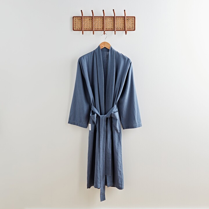 The Edited Life Washed Cotton Linen Blend Dressing Gown Blue ...