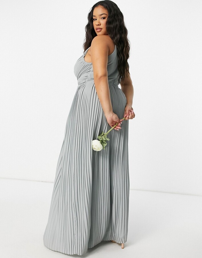 Tfnc Plus Bridesmaid Pleated Wrap Detail Maxi Dress In Sage Shopstyle