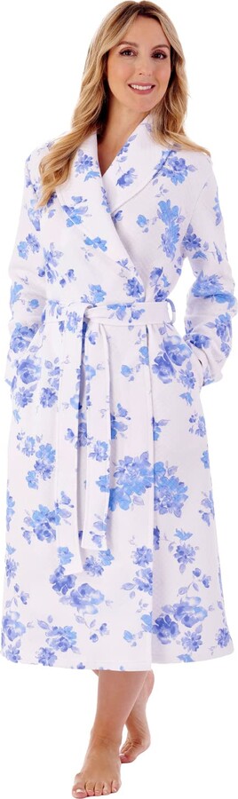 Slenderella HC01318 Women's Blue Floral Cotton Dressing Gown XXLarge ...