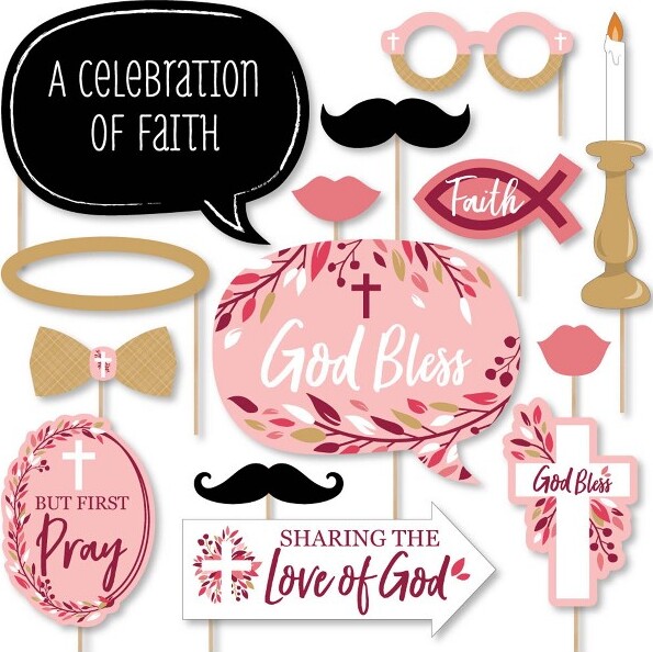 Big Dot of Happiness Pink Elegant Cross - Girl Religious Party Photo ...
