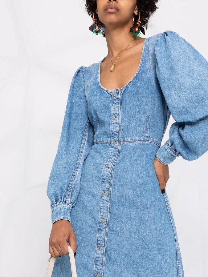 Ganni Long-Sleeve Denim Midi Dress - ShopStyle