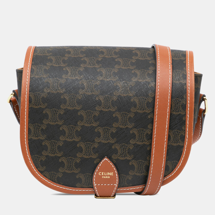 Celine Brown Coated Canvas Medium Triomphe Folco Crossbody Bag - ShopStyle