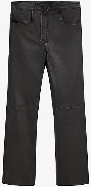 Joseph Womens Black Duke Flared-leg Mid-rise Leather Trousers ...