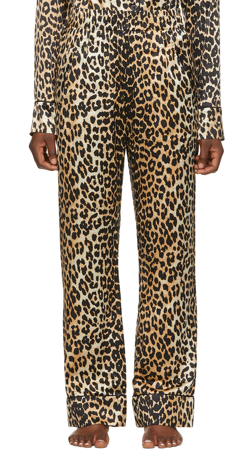 Ganni Black & Brown Silk Leopard Lounge Pants - ShopStyle