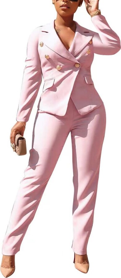 Dmoled Women's Business Blazer Suit Ruffles Long Sleeves Two Piece ...