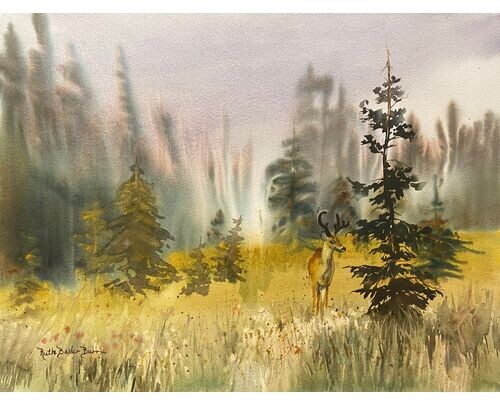 Spring Deer by Ruth Basler Burr - 1975 - McNaught Fine Art - Green ...