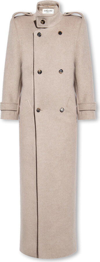 Saint Laurent Long Wool Coat - Beige - ShopStyle