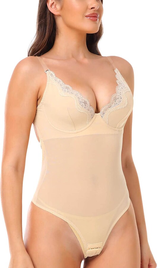 ALINBAIST Backless Shapewear Bodysuit for Women Exchangeable Straps Low Back Body Shaper Built ...