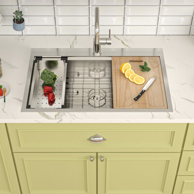 JUNTOSO 30'' L Drop-In Single Bowl Stainless Steel Kitchen Sink ...